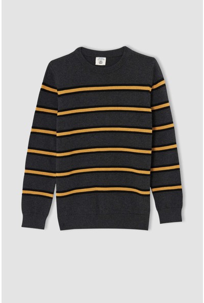 DeFacto Erkek Çocuk Regular Fit Bisiklet Yaka Renk Bloklu Pamuklu Triko Kazak U5185A621WN