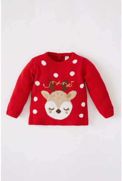 DeFacto Kız Bebek Yılbaşı Temalı Ren Geyiği Figürlü Triko Kazak U7314A221WN DeFacto Kız Bebek Yılbaşı Temalı Ren Geyiği Figürlü Triko Kazak U7314A221WN