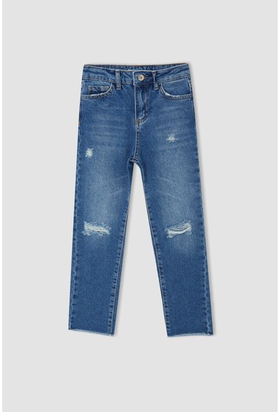DeFacto Kız Çocuk Straight Fit Yırtık Detaylı Jean Pantolon W0994A621AU