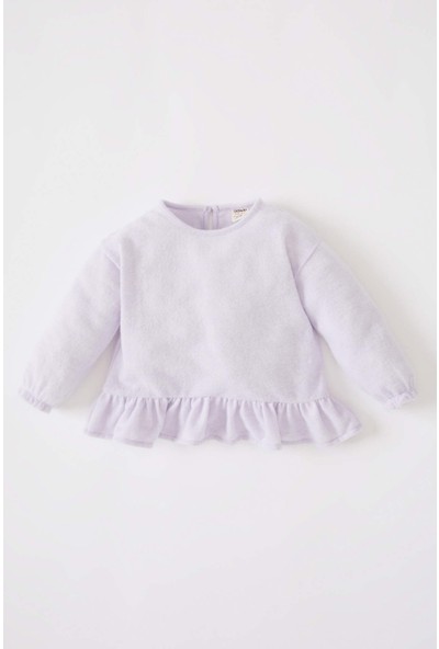 DeFacto Kız Bebek Regular Fit Volanlı Triko Görünümlü Sweatshirt W3461A221WN DeFacto Kız Bebek Regular Fit Volanlı Triko Görünümlü Sweatshirt W3461A221WN