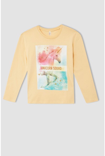 DeFacto Kız Çocuk Unicorn Baskılı Uzun Kollu Tişört W3546A621WN