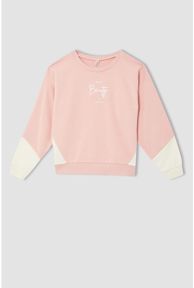 DeFacto Kız Çocuk Regular Fit Bisiklet Yaka Renk Bloklu Sweatshirt W0159A621WN
