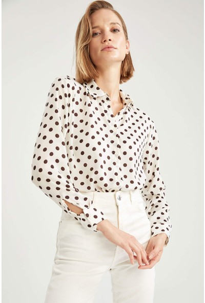 DeFacto Puantiye Desenli Oversize Fit Saten Gömlek Tunik T6892AZ21AU