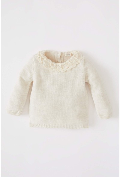DeFacto Kız Bebek Geniş Dantel Yakalı Triko Kazak W0032A221AU