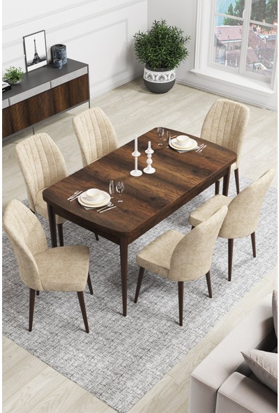 Canisa Concept Canisa Rio Serisi 1. Sınıf Mdf Barok 80X132 Açılabilir Ahşap Ayaklı Masa Takımı