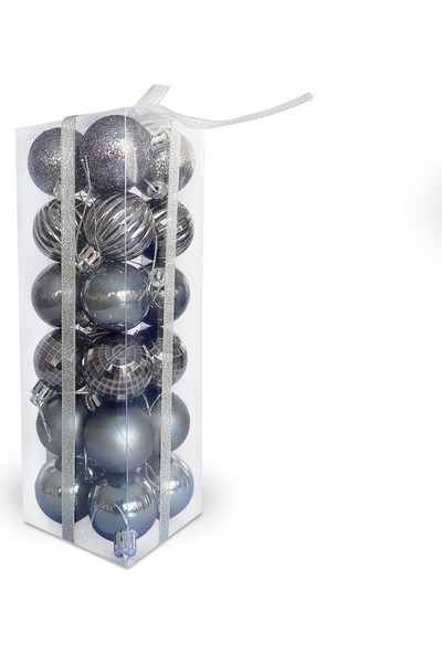 Orca Süs Yılbaşı Çam Ağacı Süsü Cici Top 24'lü (Koyu Gri)