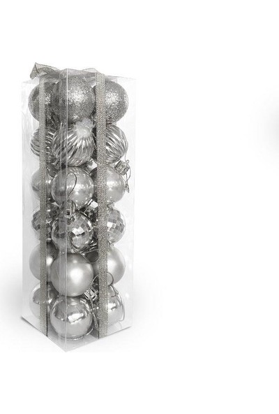 Orca Süs Yılbaşı Çam Ağacı Süsü Cici Top 24'lü (Gri)