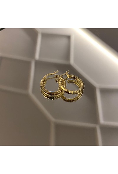 Hür Gold 14 Ayar Altın Işıltılı Halka Küpe