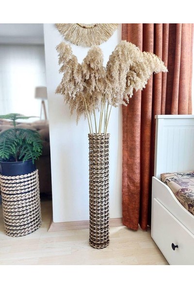 Egindra Metal Tel Hasır Örgülü Özel Tasarım Pampas Vazosu 60