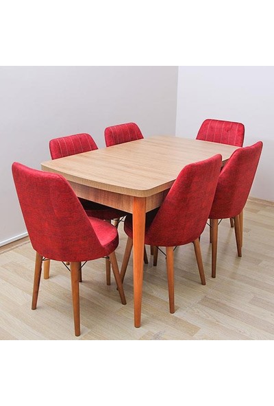 Rosamund Sümela Yemek Masa Takımı Gold Sandalye (Kırmızı)