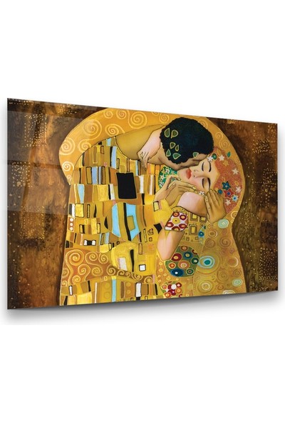 Glass Art Ilk Öpücük Yağlı Boya Yatay Cam Tablo