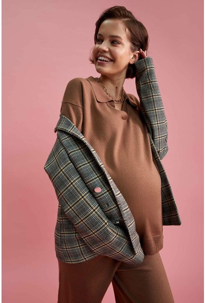 DeFacto Regular Fit Polo Yaka Hamile Triko Üst V4468AZ21WN