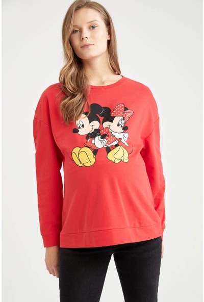 DeFacto Hamile Disney Mickey ve Minnie Lisanslı Bisiklet Yaka Uzun Kollu Tişört W6455AZ21WN