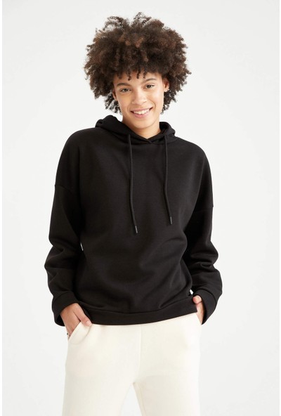 DeFacto Basic Kapüşonlu İçi Polarlı Relax Fit Sweatshirt V6270AZ21WN DeFacto Basic Kapüşonlu İçi Polarlı Relax Fit Sweatshirt V6270AZ21WN