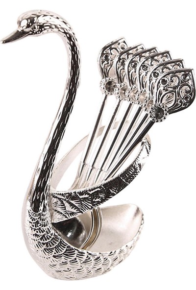 Dolity Kuğu Baz Tutucu ile 6 Adet Dondurma Kaşık Teaspoons Kahve Tatlı Şeker Gümüş (Yurt Dışından)