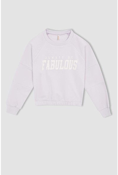 DeFacto Kız Çocuk Crop Bisiklet Yaka Sweatshirt W3000A621AU