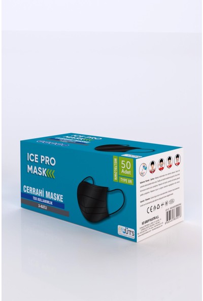 Ice Pro Mask Siyah Cerrahi Meltblown Filtreli 50'li Maske