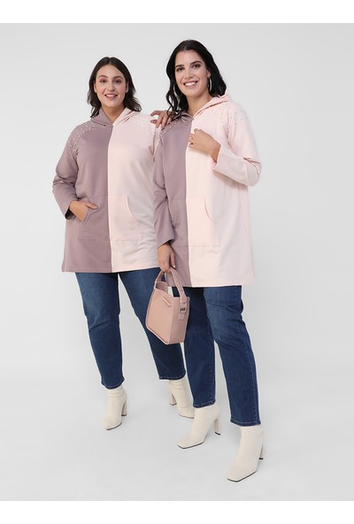Alia Büyük Beden Inci Detaylı Kanguru Cepli Tunik - Yasemen/kardelen - Alia