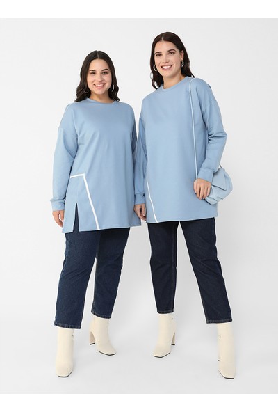 Alia Büyük Beden Biye Detaylı Tunik - Atlas - Alia