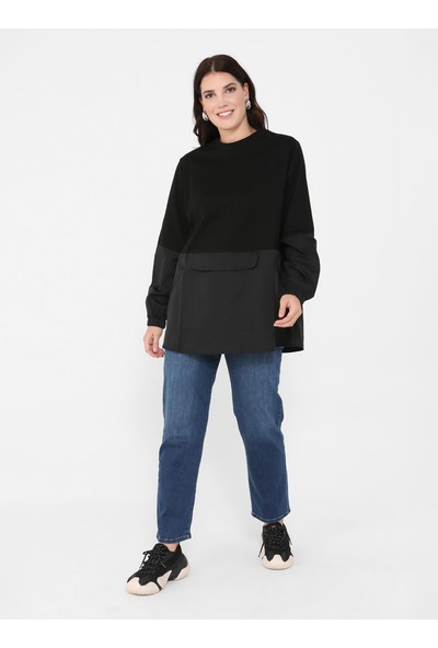 Alia Büyük Beden Garnili Tunik - Siyah - Alia