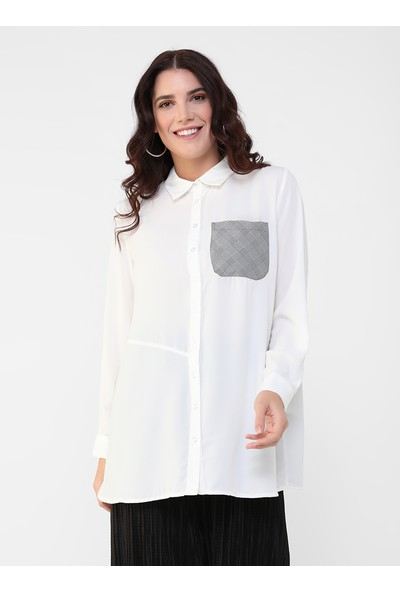 Alia Büyük Beden Cebi Ekose Desenli Garnili Tunik - Ekru - Alia Alia Büyük Beden Cebi Ekose Desenli Garnili Tunik - Ekru - Alia