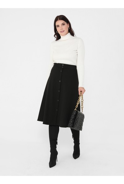 Alia Büyük Beden Düğme Detaylı Etek - Siyah - Alia