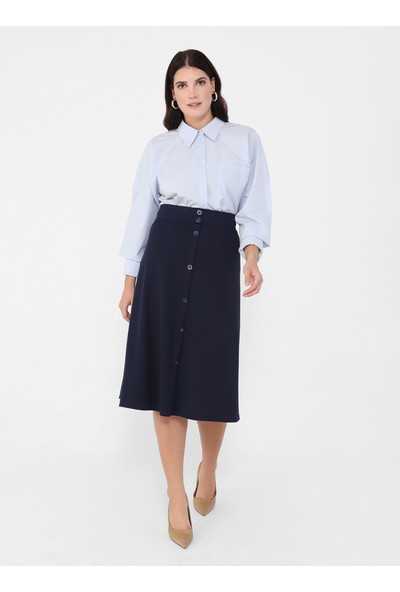 Alia Büyük Beden Düğme Detaylı Etek - Lacivert - Alia