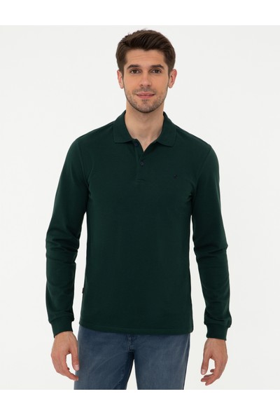 Pierre Cardin Koyu Yeşil Slim Fit Polo Yaka Sweatshirt 50247253-VR079 Pierre Cardin Koyu Yeşil Slim Fit Polo Yaka Sweatshirt 50247253-VR079