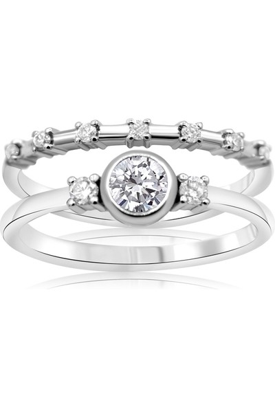 Smyrna Jewelry 14K Double Yeditaş ve Tria Pırlanta Yüzük
