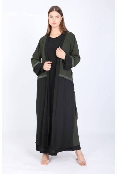 Blue White Kadın Büyük Beden Renk Bloklu Abaya Takım Yeşil Blue White Kadın Büyük Beden Renk Bloklu Abaya Takım Yeşil