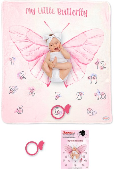 Sevnur Baby Kelebekli Polar Bebek Yeni Doğan Aylık Fotoğraf Çekim Anı Örtüsü 90X100