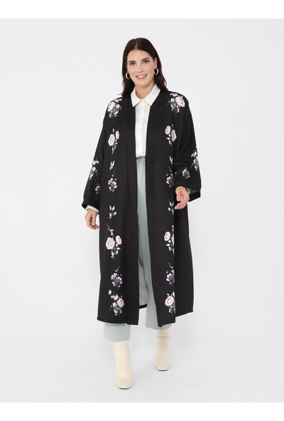 Alia Büyük Besen Çiçek Desenli Kap - Siyah - Alia