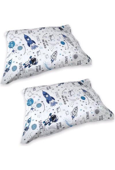 Bebek Özel Pamuklu 2'li Bebek Yastık Kılıfı (35X45 Cm) Uzay Desen (Fermuarsız)