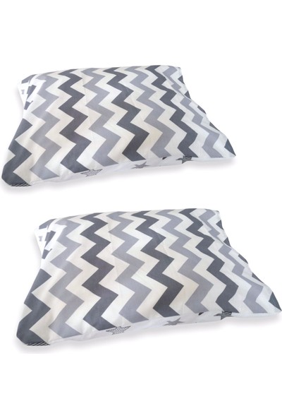 Bebek Özel Pamuklu 2'li Bebek Yastık Kılıfı (35X45 Cm) Gri Zikzaklı/yıldızlı (Fermuarsız)