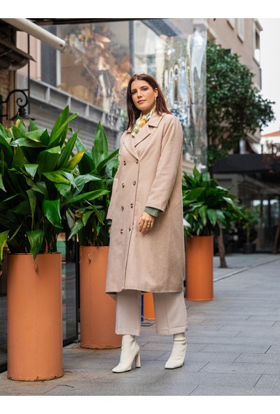 Alia Büyük Beden Yünlü Kaşe Kaban - Vizon - Alia Alia Büyük Beden Yünlü Kaşe Kaban - Vizon - Alia