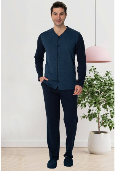 Mecit 2774 Indigo Önden Düğmeli Büyük Beden Erkek Pijama Takımı Mecit 2774 Indigo Önden Düğmeli Büyük Beden Erkek Pijama Takımı