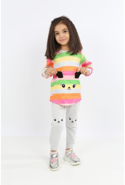 Kız Çocuk Kedi Desenli Kanguru Cepli Eşofman Takımı 1-4 Yaş 13658 Kız Çocuk Kedi Desenli Kanguru Cepli Eşofman Takımı 1-4 Yaş 13658
