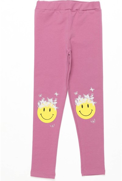 Kız Çocuk Gülen Yüz Baskılı Tayt 1-8 Yaş 13648
