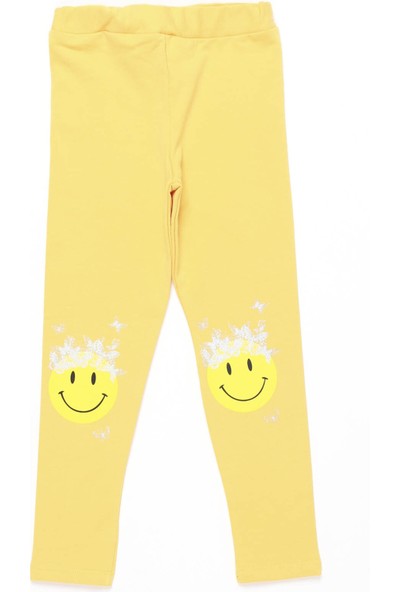 Kız Çocuk Gülen Yüz Baskılı Tayt 1-8 Yaş 13648
