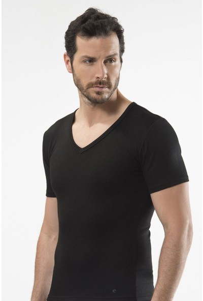 Cacharel 1602 Siyah Erkek Kısa Kol V Yaka Termal