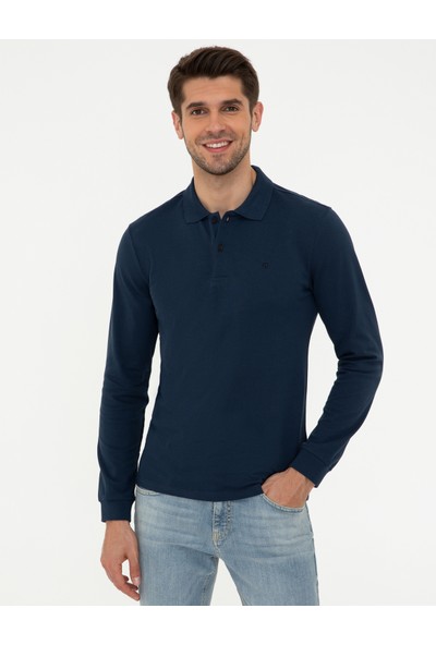 Pierre Cardin Açık Lacivert Slim Fit Polo Yaka Sweatshirt 50247253-VR059 Pierre Cardin Açık Lacivert Slim Fit Polo Yaka Sweatshirt 50247253-VR059