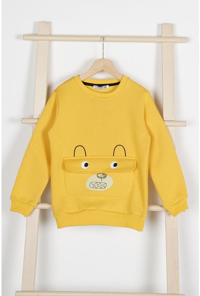 Zepkids Erkek Çocuk Kanguru Cepli Ayı Detaylı Sweatshirt 3-7 Yaş