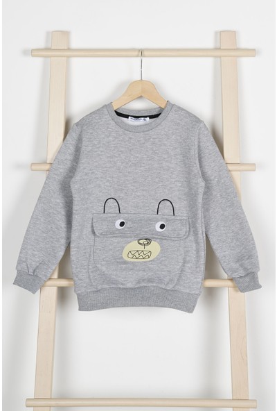 Zepkids Erkek Çocuk Kanguru Cepli Ayı Detaylı Sweatshirt 3-7 Yaş