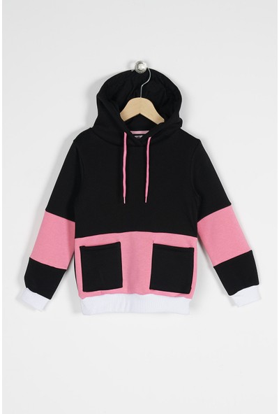 Zepkids Kız Çocuk Cepli Iki Renk Kapüşonlu Sweatshirt 3-7 Yaş