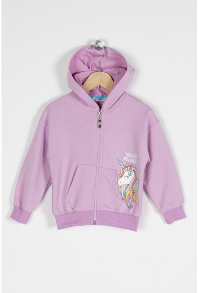 Zepkids Kız Çocuk Unicorn Baskılı Fermuarlı Sweatshirt 3-7 Yaş