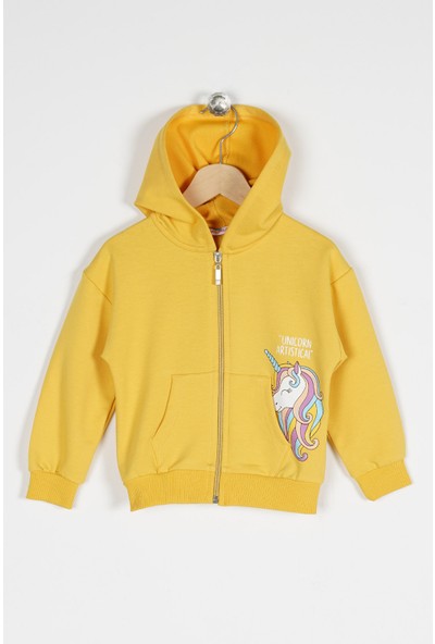 Zepkids Kız Çocuk Unicorn Baskılı Fermuarlı Sweatshirt 3-7 Yaş