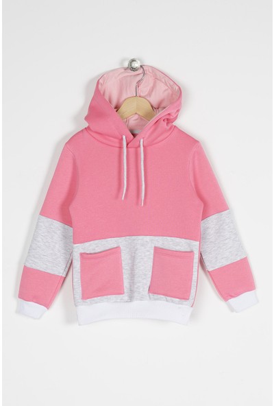 Zepkids Kız Çocuk Cepli Iki Renk Kapüşonlu Sweatshirt 3-7 Yaş