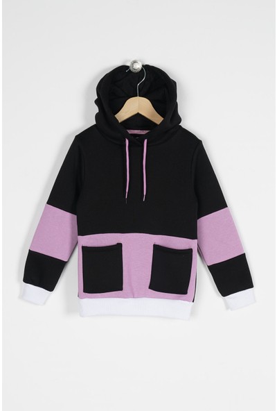 Zepkids Kız Çocuk Cepli Iki Renk Kapüşonlu Sweatshirt 3-7 Yaş