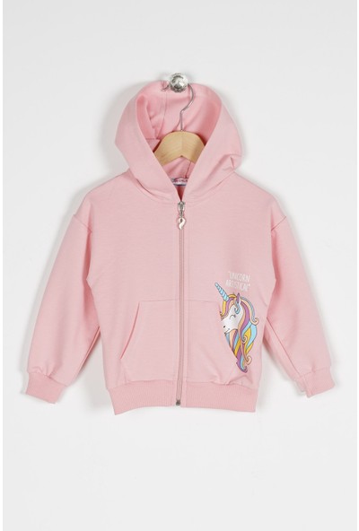 Zepkids Kız Çocuk Unicorn Baskılı Fermuarlı Sweatshirt 3-7 Yaş