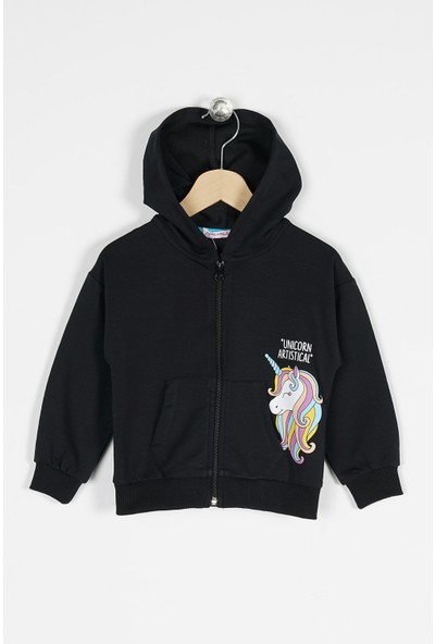 Zepkids Kız Çocuk Unicorn Baskılı Fermuarlı Sweatshirt 3-7 Yaş